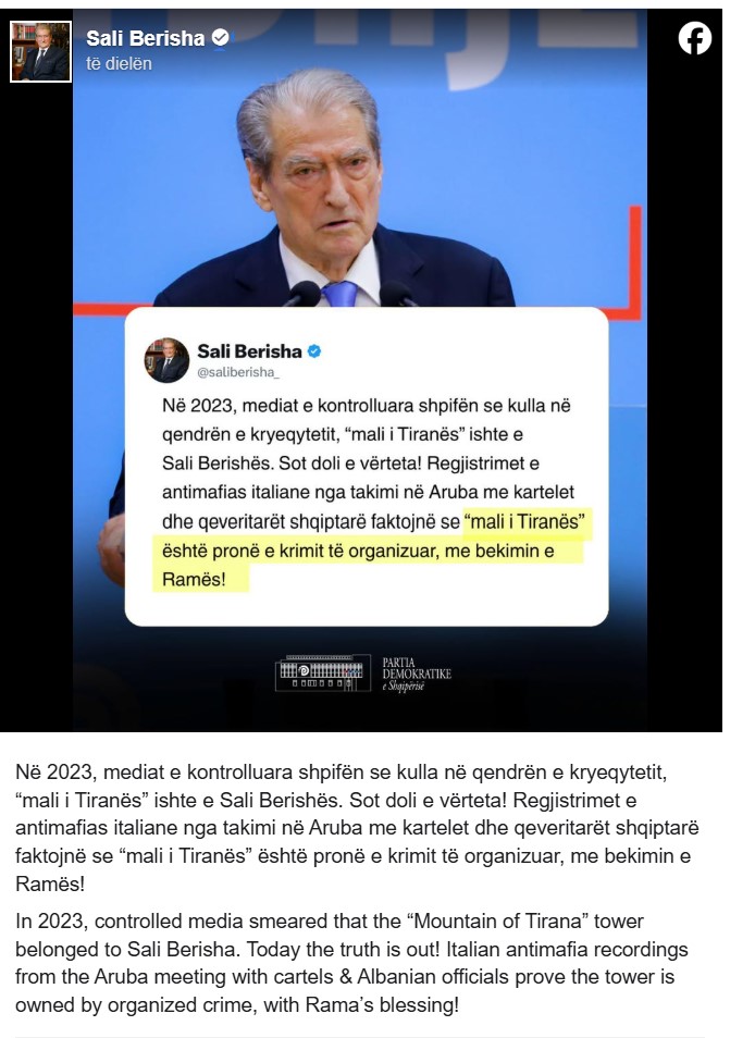 “Del nga regjistrimet në Aruba”/ Berisha: Kulla “Mali i Tiranës”, pronë ...